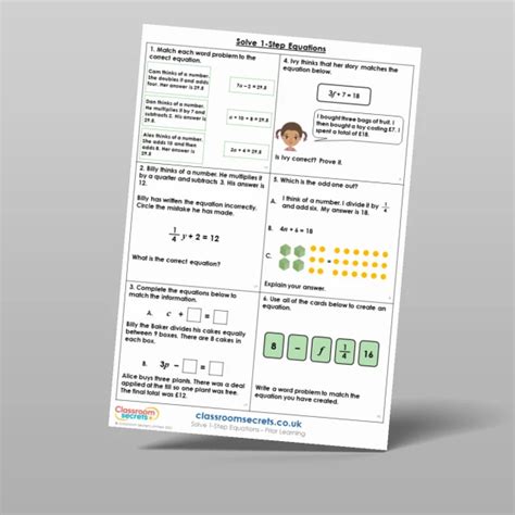 Year 6 Solve 1 Step Equations Prior Learning Resource Classroom Secrets