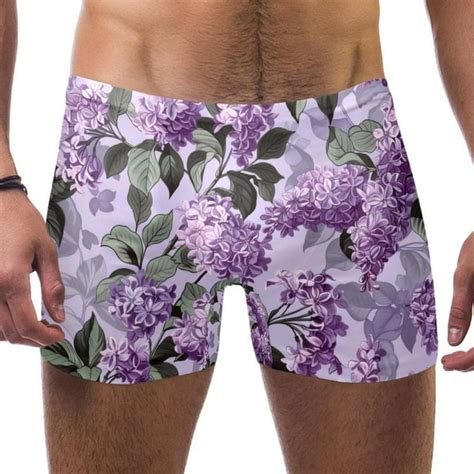Mens Square Leg Athletic Swimsuit Swimwear Lilac Flower Aesthetic