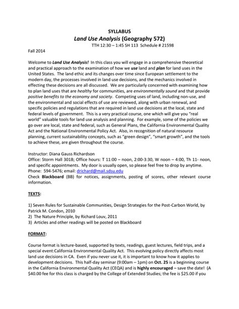 Land Use Analysis Syllabus