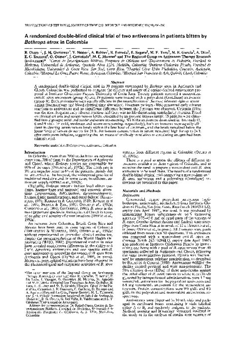 Pdf A Randomized Double Blind Clinical Trial Of Two Antivenoms In Patients Bitten By Bothrops