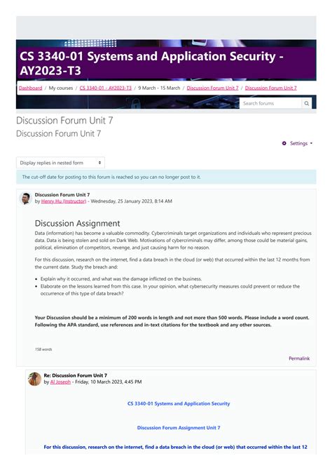SOLUTION Cs 3340 01 Ay2023 T3 Discussion Forum Unit 7 Studypool