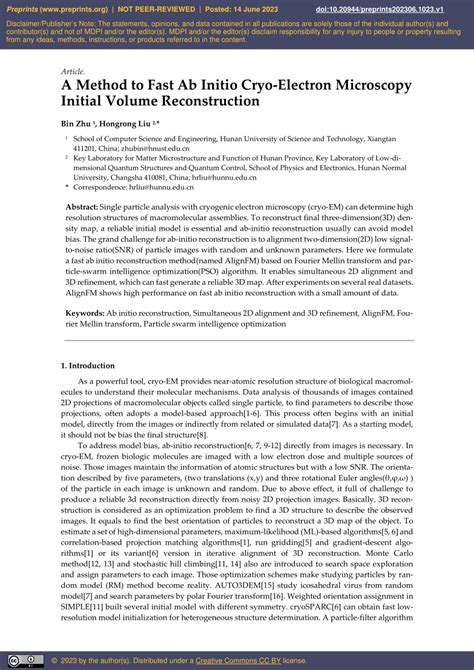 Pdf A Method To Fast Ab Initio Cryo Electron Microscopy Initial Volume Reconstruction