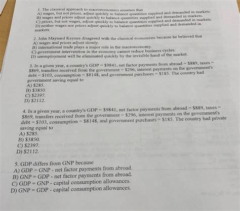 Solved 1 The Classical Approach To Macroeconomics Assumes