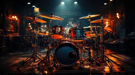 Drums And Drum Set Beautiful Blue And Red Background With Rays Of