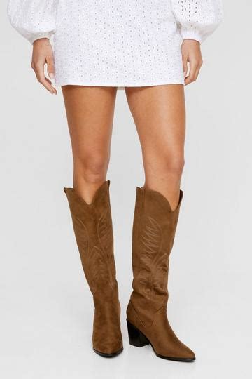 Suede Knee High Boots Boohoo Uk