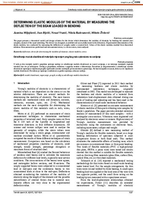 pdf determining elastic modulus of the material by measuring the