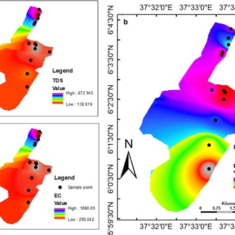 The Spatial Variation Mapa Tds B Ph And C Ec In The Groundwater
