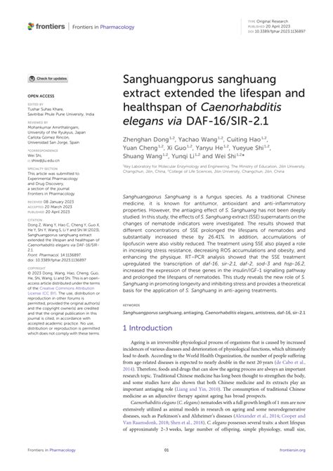 Pdf Sanghuangporus Sanghuang Extract Extended The Lifespan And