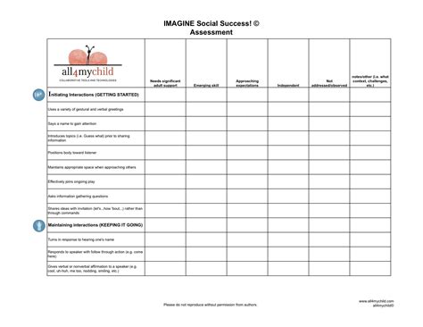 Easy Social Skills Checklist For Marking Progress Of 45 Individual