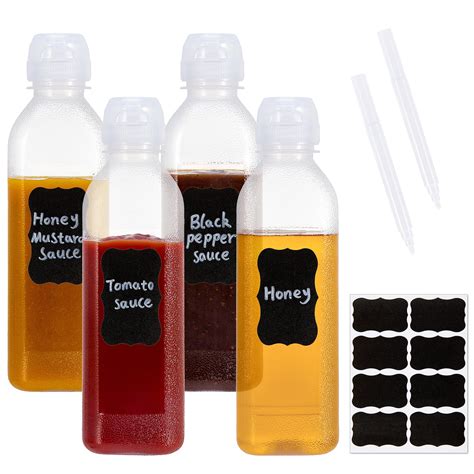 Buy 16oz Condiment Squeeze Bottles With Flip Top Lid 4 Pack Refillable