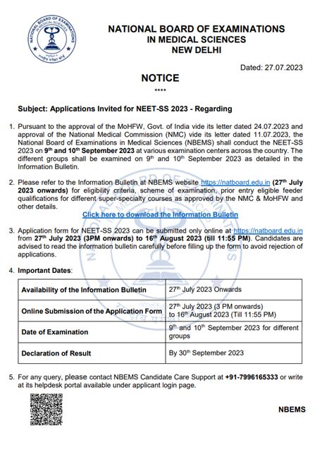 Neet Ss 2023 Dates Announced Application Out Mentorexam Dnb Ms Neet