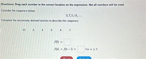 Solved Directions Drag Each Number To The Correct Location On The