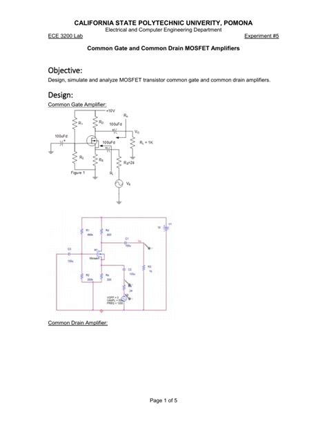 MOSFET Amplifier Lab Common Gate Drain Analysis
