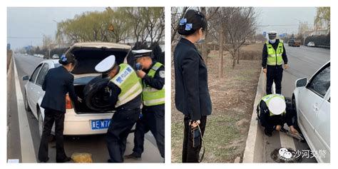 沙河：交警路遇车辆爆胎，及时救助驾驶员轮胎情况