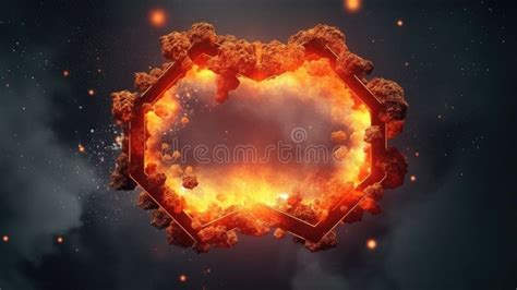 Hexagonal Frame In The Clouds Digital Art With Fiery Effect And Sky