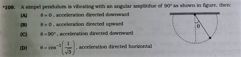 109 A Simpel Pendulum Is Vibrating With An Angular Amplitdue Of 90∘ As