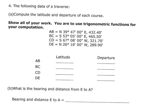 solved 4 the following data of a traverse a compute the
