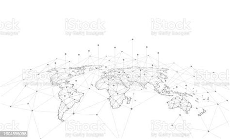 글로벌 네트워크 연결 글로벌 비즈니스의 세계지도 지점 및 라인 구성 개념 벡터 일러스트레이션 3차원 형태에 대한 스톡 벡터 아트 및 기타 이미지 Istock