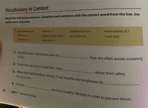 Solved Vocabulary In Context Read The Following Sentences Chegg