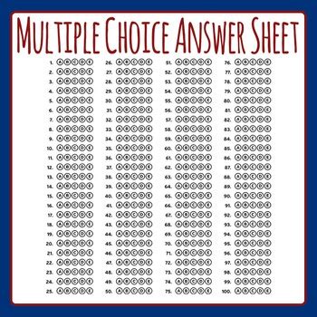 Multiple Choice Answer Sheet Multi Choice Template Clip Art Commercial Use
