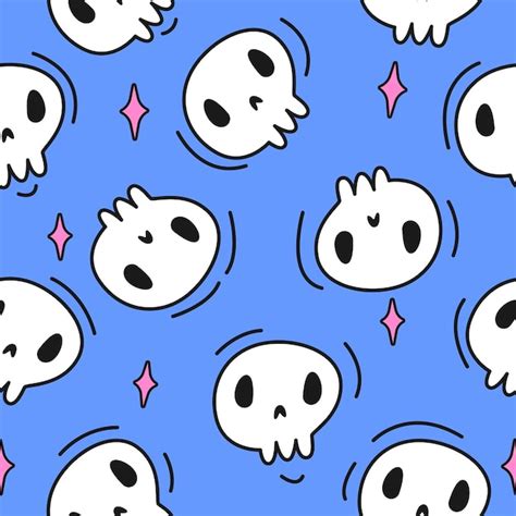 Premium Vector Seamless Pattern With Colorful Halloween Skull Feminine Skull Pattern With Blue