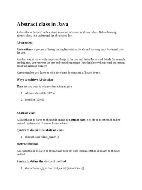abstract class in java pdf class computer programming method computer programming