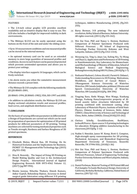 Irjet Process Parameter Optimization For Fdm 3d Printer Pdf