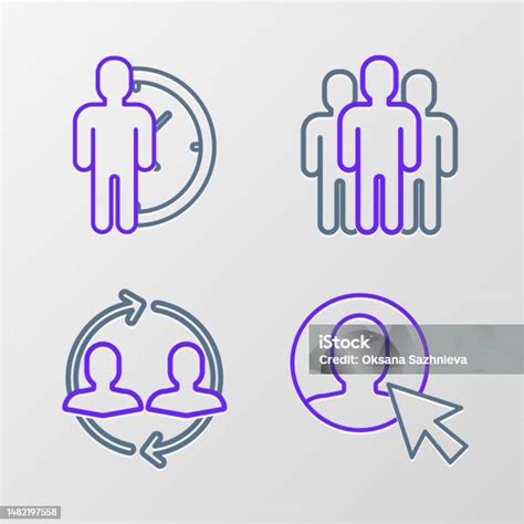 비즈니스 정장 인사 사용자 그룹 및 시간 관리 아이콘을 입은 남자의 라인 사용자를 설정합니다 벡터 경영자에 대한 스톡 벡터 아트