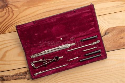 Drawing Set Compasses In Package Top View Macro Stock Image Image