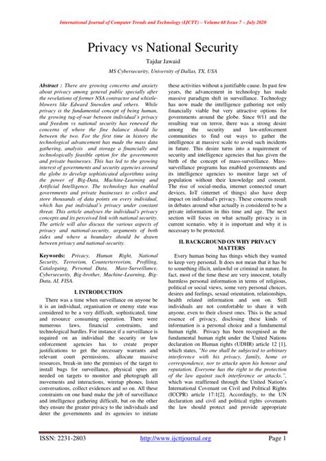 Pdf Privacy Vs National Security