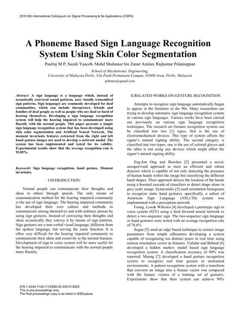 PDF A Phoneme Based Sign Language Recognition System Using Skin Color