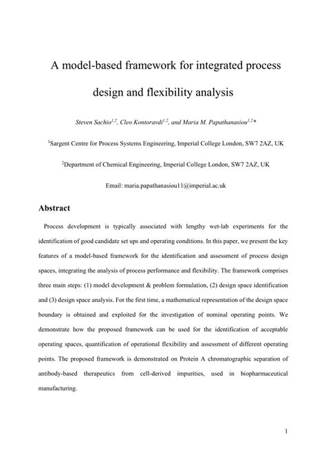 Pdf A Model Based Framework For Integrated Process Design And Flexibility Analysis