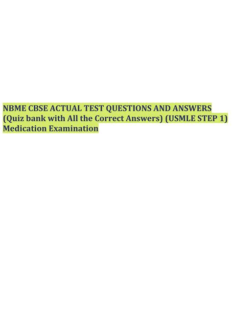 Nbme Cbse Actual Test Questions And Answers Quiz Bank With All The Correct Answers Usmle Step