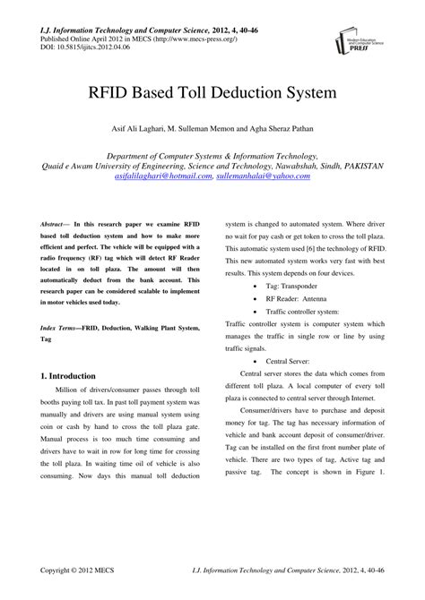 Pdf Rfid Based Toll Deduction System