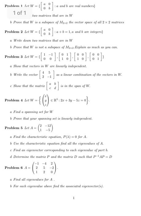 Solved Problem 1 Let W A And B Are Real Numbers 1 Of 1 Two