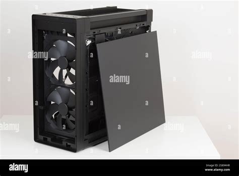 Side View Of Big Tower Pc Case Chassis Without Upper Front And Glass Left Panel Two Pre