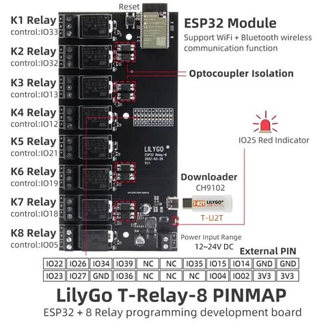 Lilygo T Relay Esp32 5v Relės Modulis 8 Kanalas Su Optrono Izoliacija Belaidžio Kūrimo Plokštė