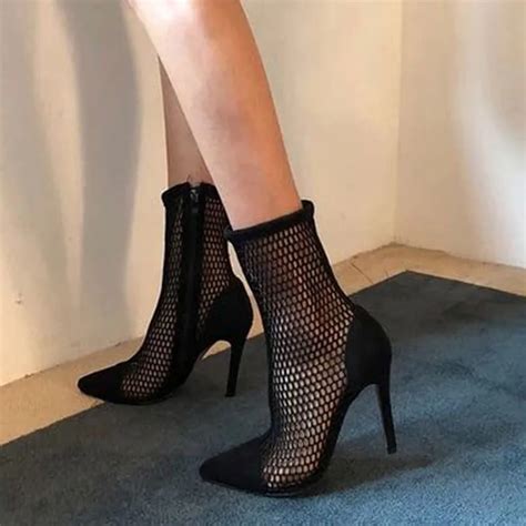 Bellinsley Black Women Zipper Boots Fashion Pointed Toe Thin High Heels