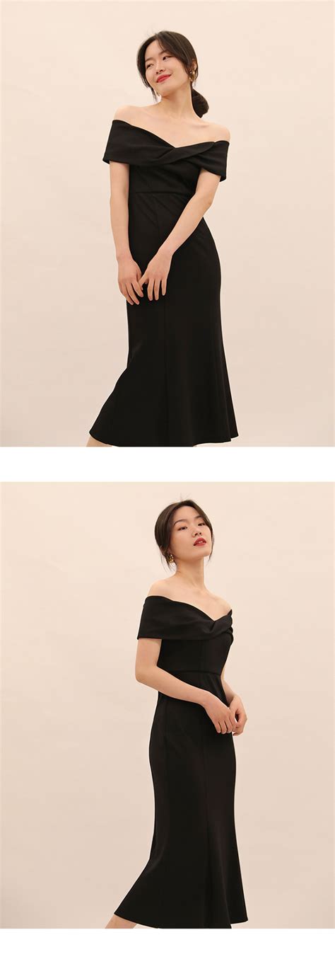 당일출고 블랙 오프숄더 드레스 4size 슬림 머메이드 셀프웨딩 원피스 연말룩 브라이덜샤워 들러리