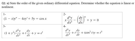 Solved Q1 A State The Order Of The Given Ordinary
