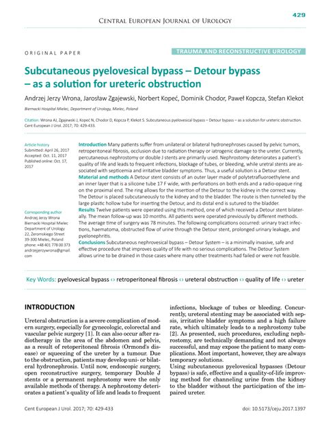 Pdf Subcutaneous Pyelovesical Bypass Detour Bypass As A Solution For Ureteric Obstruction Pdf Subcutaneous Pyelovesical Bypass Detour Bypass As A Solution For Ureteric Obstruction