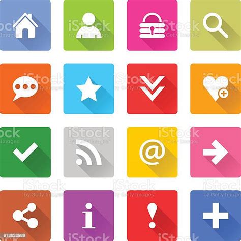 평면 기본 아이콘 세트 둥근 사각형 웹 버튼 Brand Name Online Messaging Platform에 대한 스톡 벡터