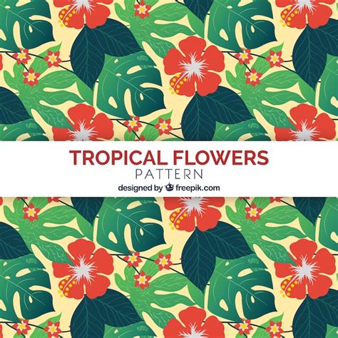 Free Vector Topical Flowers Pattern With Flat Design