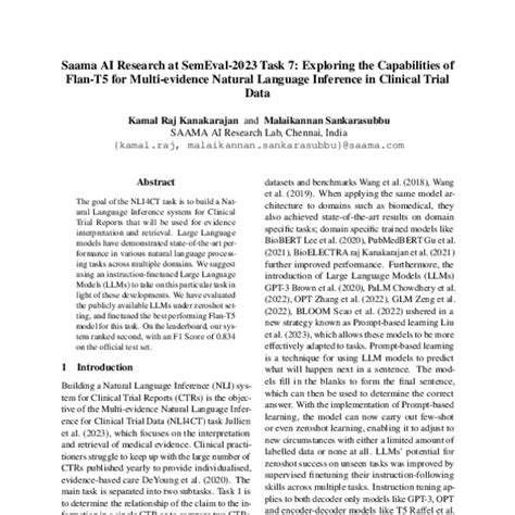 Saama AI Research At SemEval 2023 Task 7 Exploring The Capabilities Of