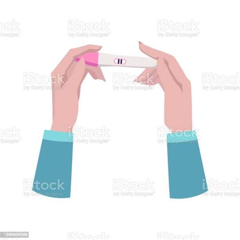 긍정적 인 임신 테스트를 들고있는 손 흰색 배경에 고립 된 평평한 벡터 일러스트레이션 가족에 대한 스톡 벡터 아트 및 기타