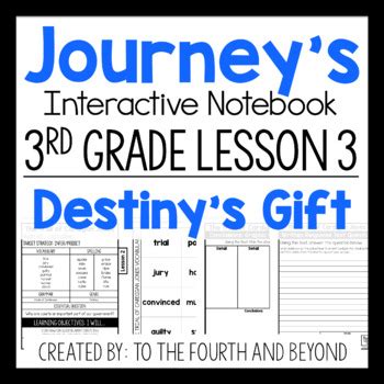 Journeys 3rd Grade Lesson 3 Destinys Gift Less Cutting Interactive Notebook