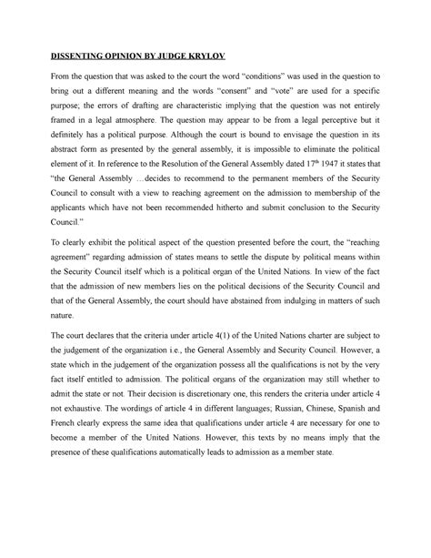 Dissenting Opinion By Judge Krylov Dissenting Opinion By Judge Krylov