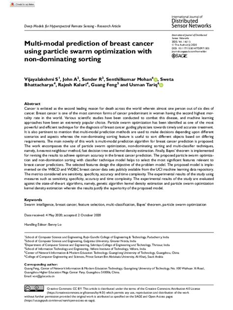 Pdf Multi Modal Prediction Of Breast Cancer Using Particle Swarm Optimization With Non