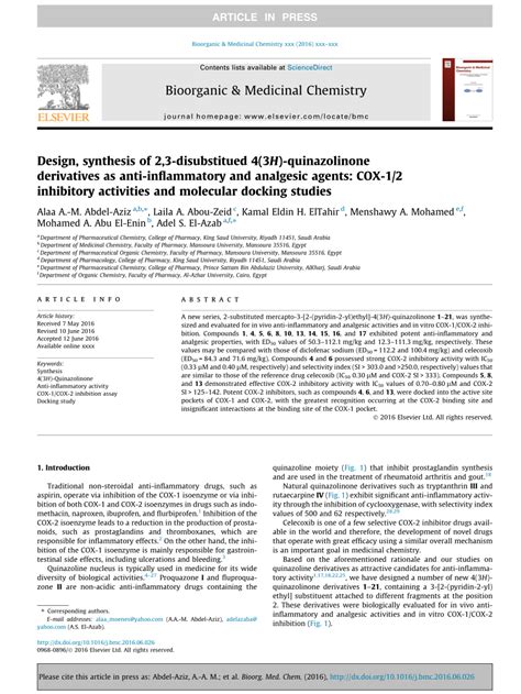 Pdf Design Synthesis Of 23 Disubstitued 43h Quinazolinone