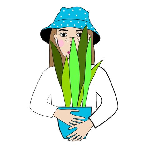 Premium Vector Pretty Young Girl Holding Plant In Pot Vector Stock